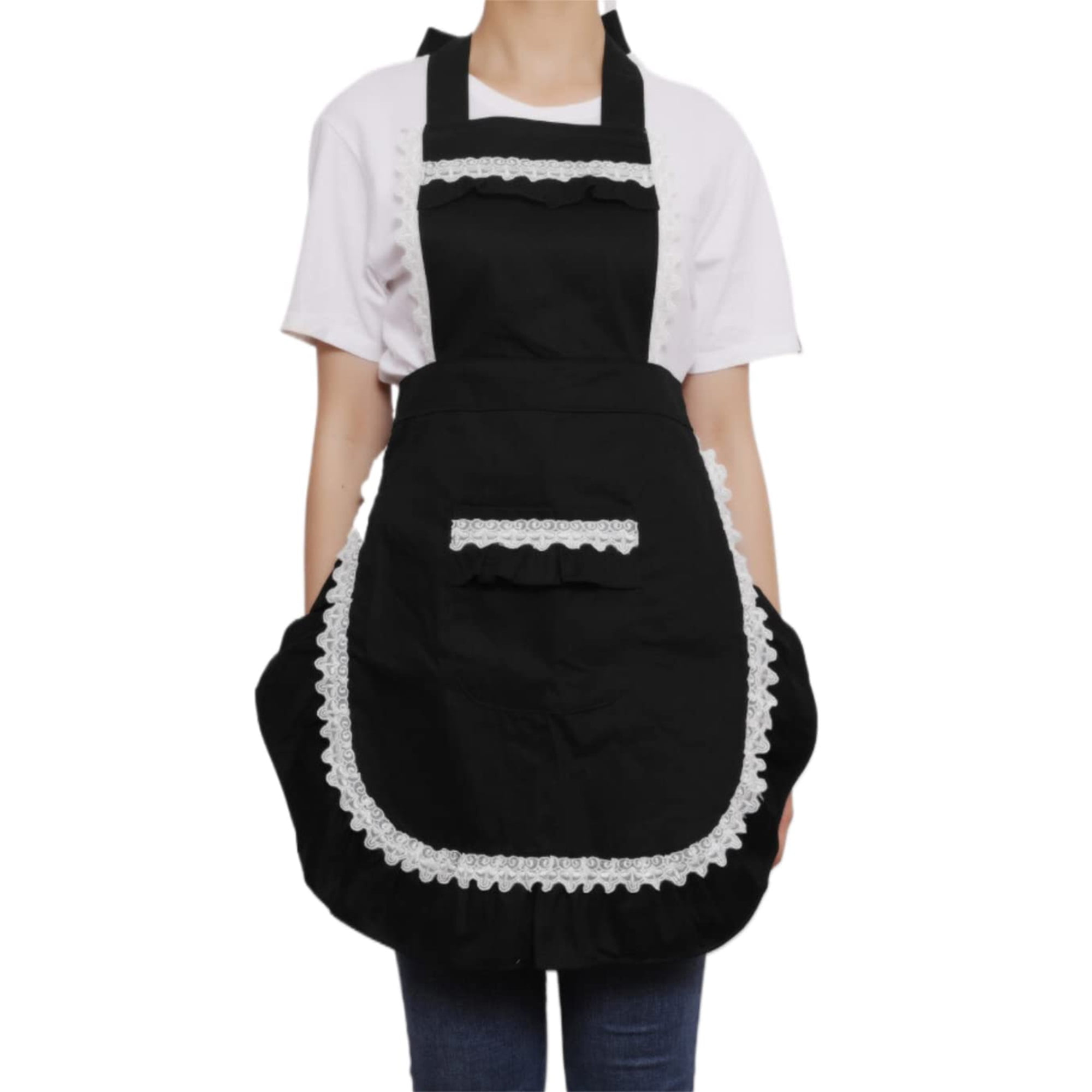 nvzhuang Women Kitchen Apron Ruffle Trim Maid Costume Apron Tie-Up Cute ...