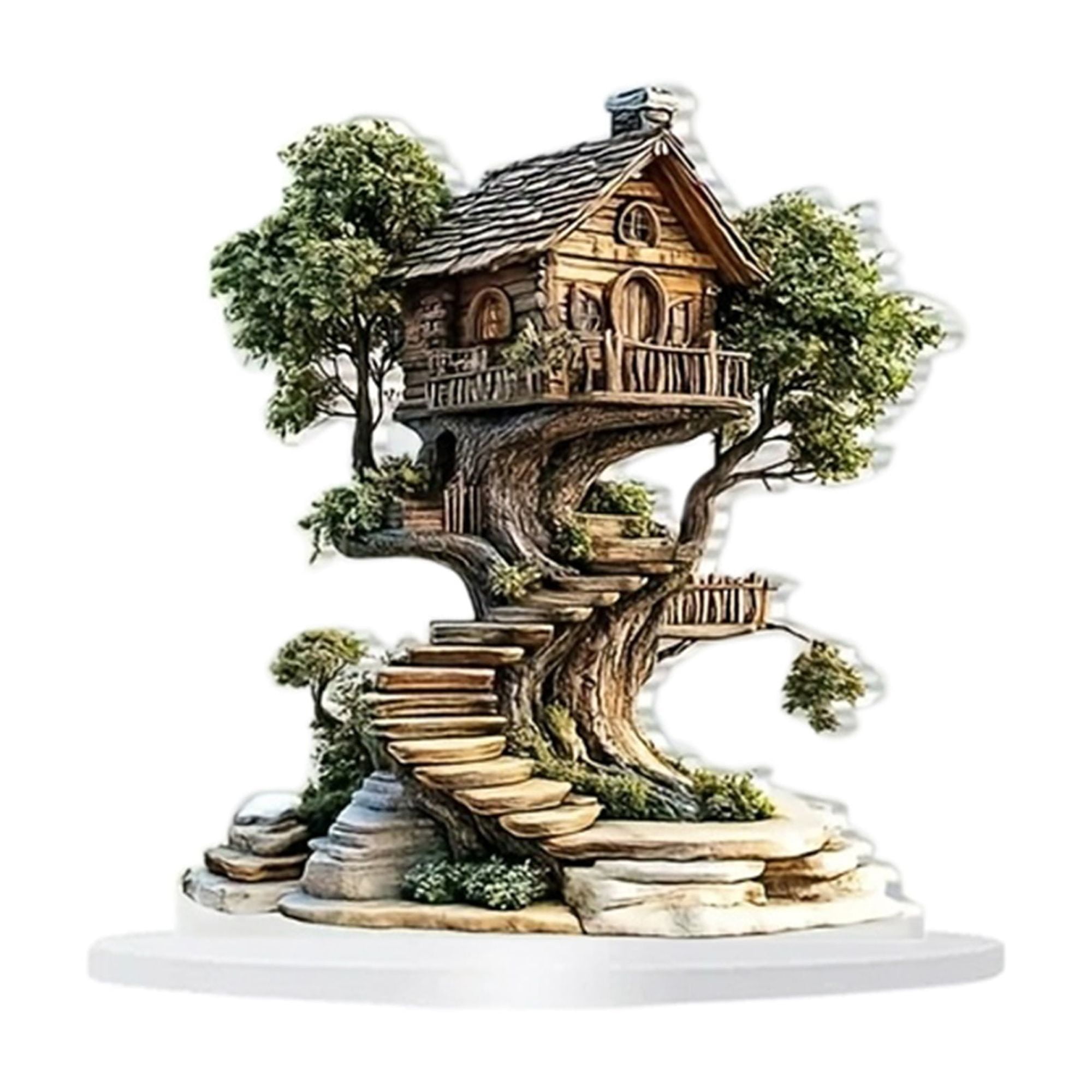 nvzhuang Wooden House Table Decorations Cute Fairy Tree Figurine ...