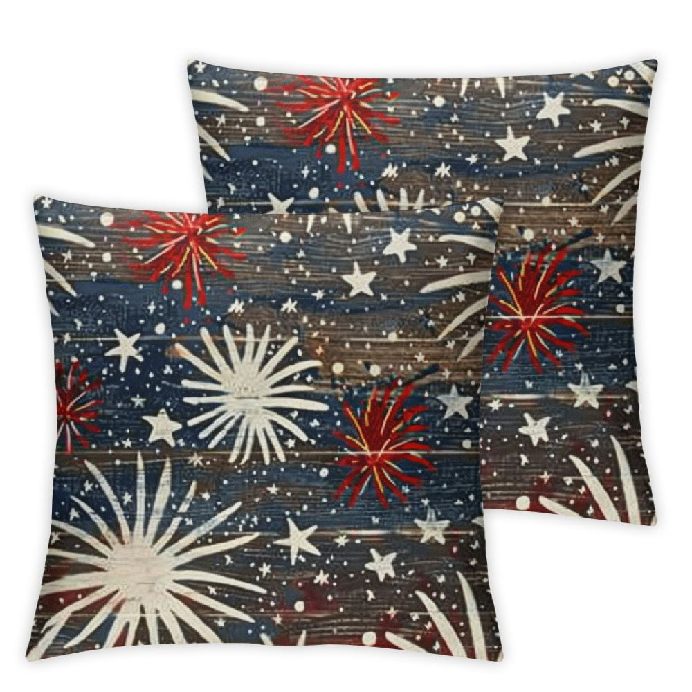 nygtbtfer 4th of July Pillow Covers Set of 2, Red Blue Firework Stars ...
