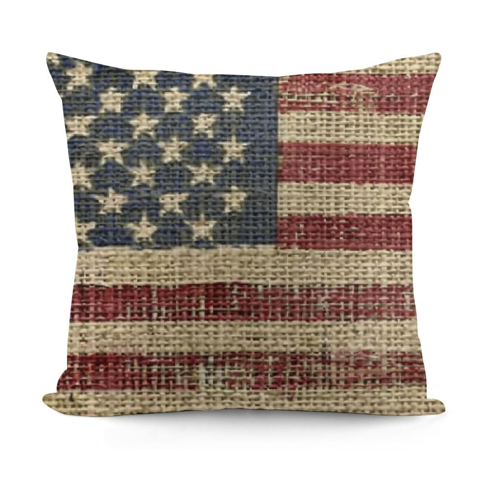 nygtbtfer American Flag Pillow Covers Linen Star with Stripe Decorative ...