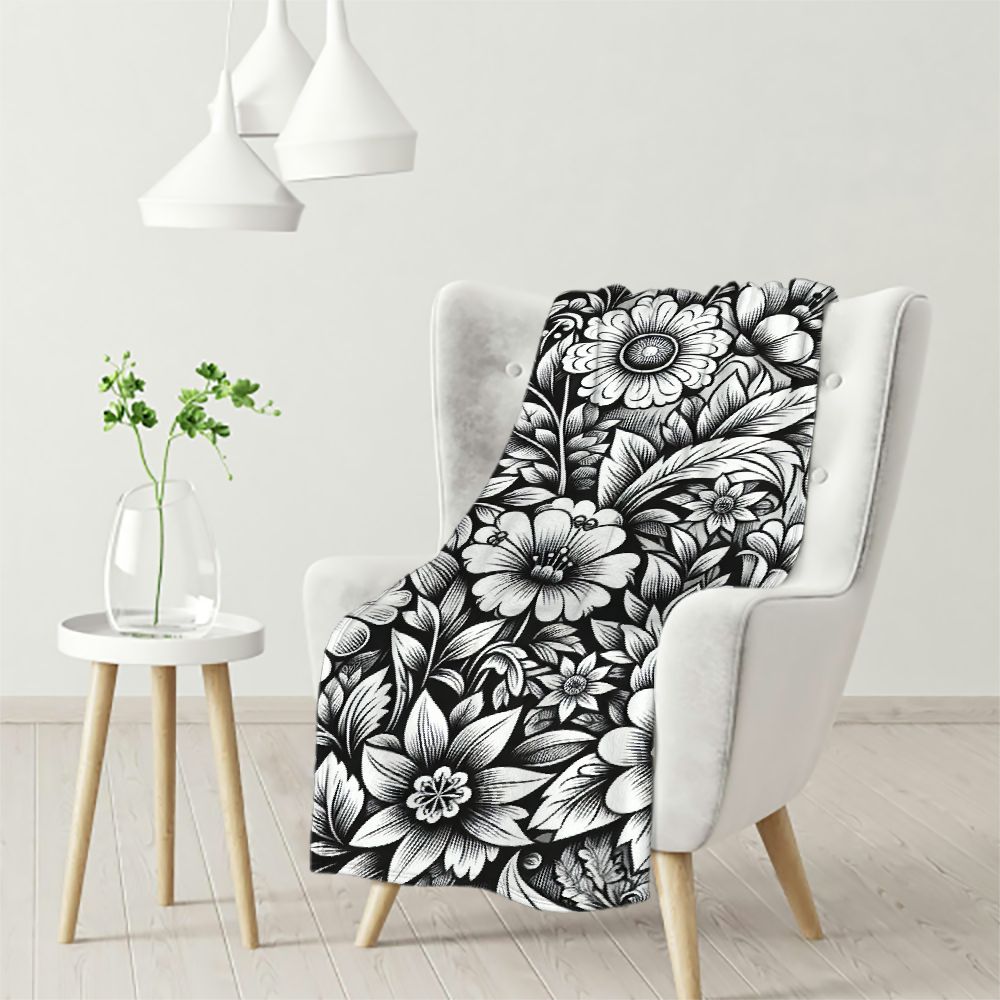 nygtbtfer Blanket Black White Vintage Botanical Floral ToileSoft Warm ...