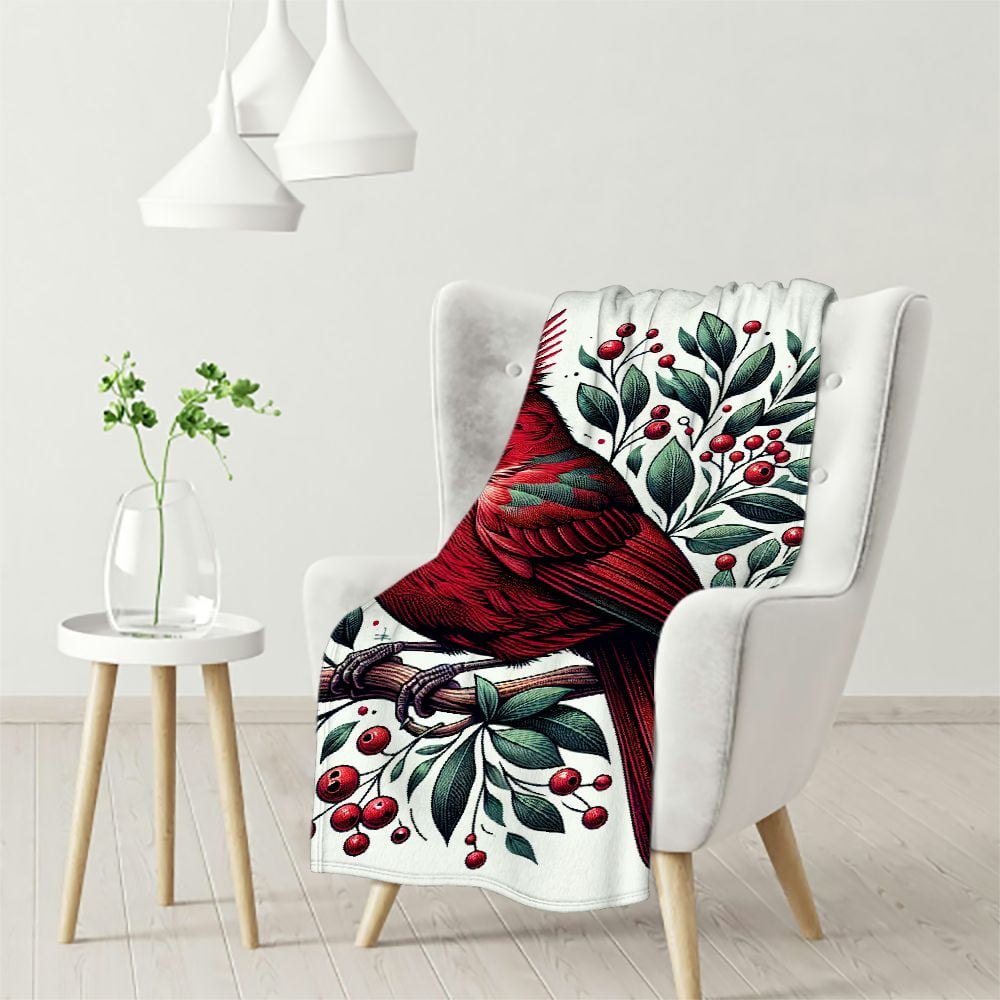 nygtbtfer Blanket Red Bird Sitting on Mistletoe Tree Branch Soft Warm ...