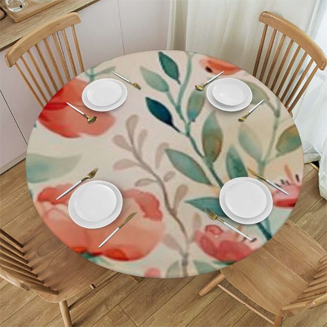 nygtbtfer Bright Flowers Round Fitted Tablecloth with Elastic Edge ...