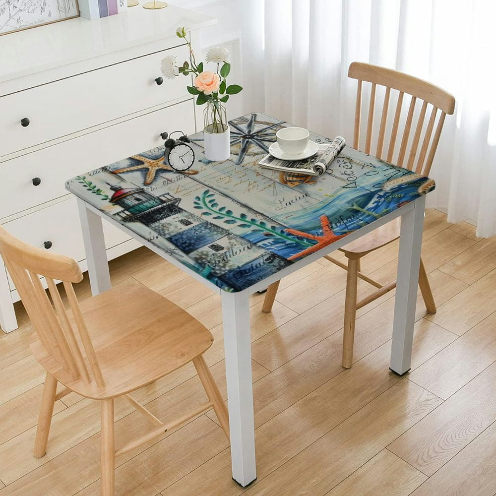 nygtbtfer Coastal Nautical Tablecloth, Fitted Table Cover with Elastic ...