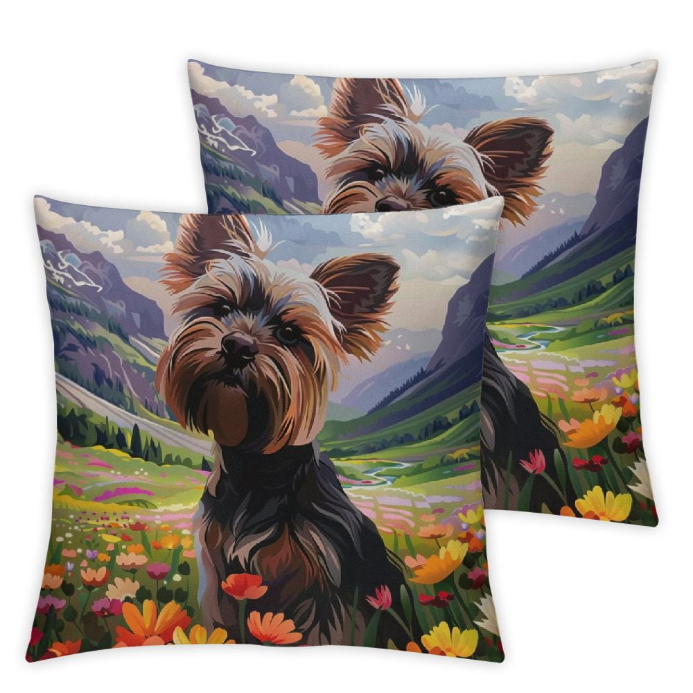 nygtbtfer Cute Yorkie Yorkshire Terrier Flower Mountain Sunset Dog ...