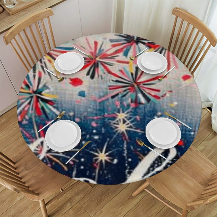 nygtbtfer Fitted Tablecloth for Round Table,4th of July Red Blue Star ...