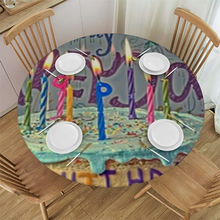 nygtbtfer Fitted Tablecloth for Round Table,Happy Birthday Cake ...
