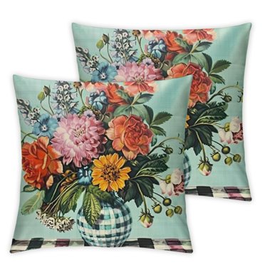 Embroidered Floral Toile Decorative Pillow, Pink, 22" x 22 "The Pioneer ...