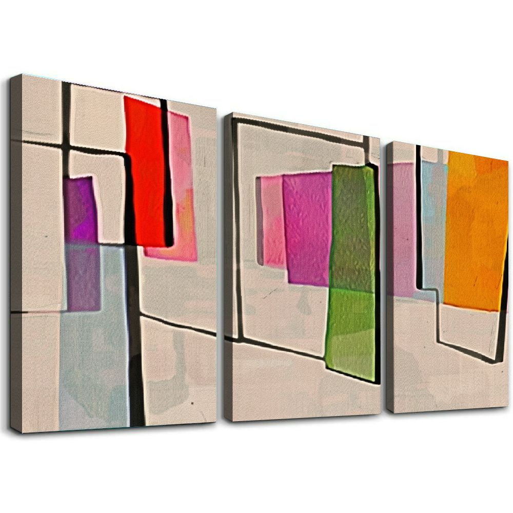 nygtbtfer Framed Canvas Print Wall Art Mid-Century Multicolor Polygons ...