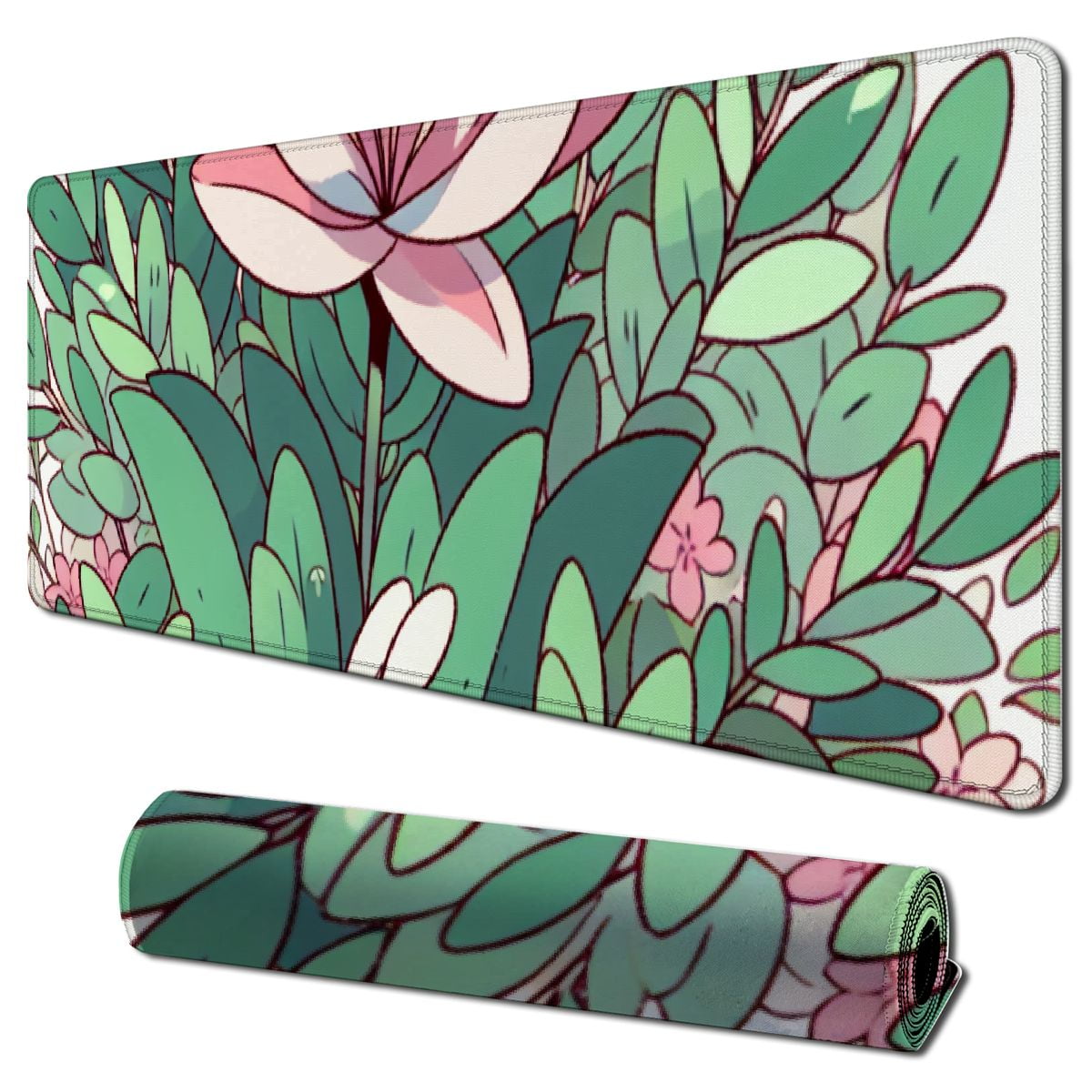 nygtbtfer Green Desk Mat Cute Mouse Pad Japanese, Flowers and Plants ...