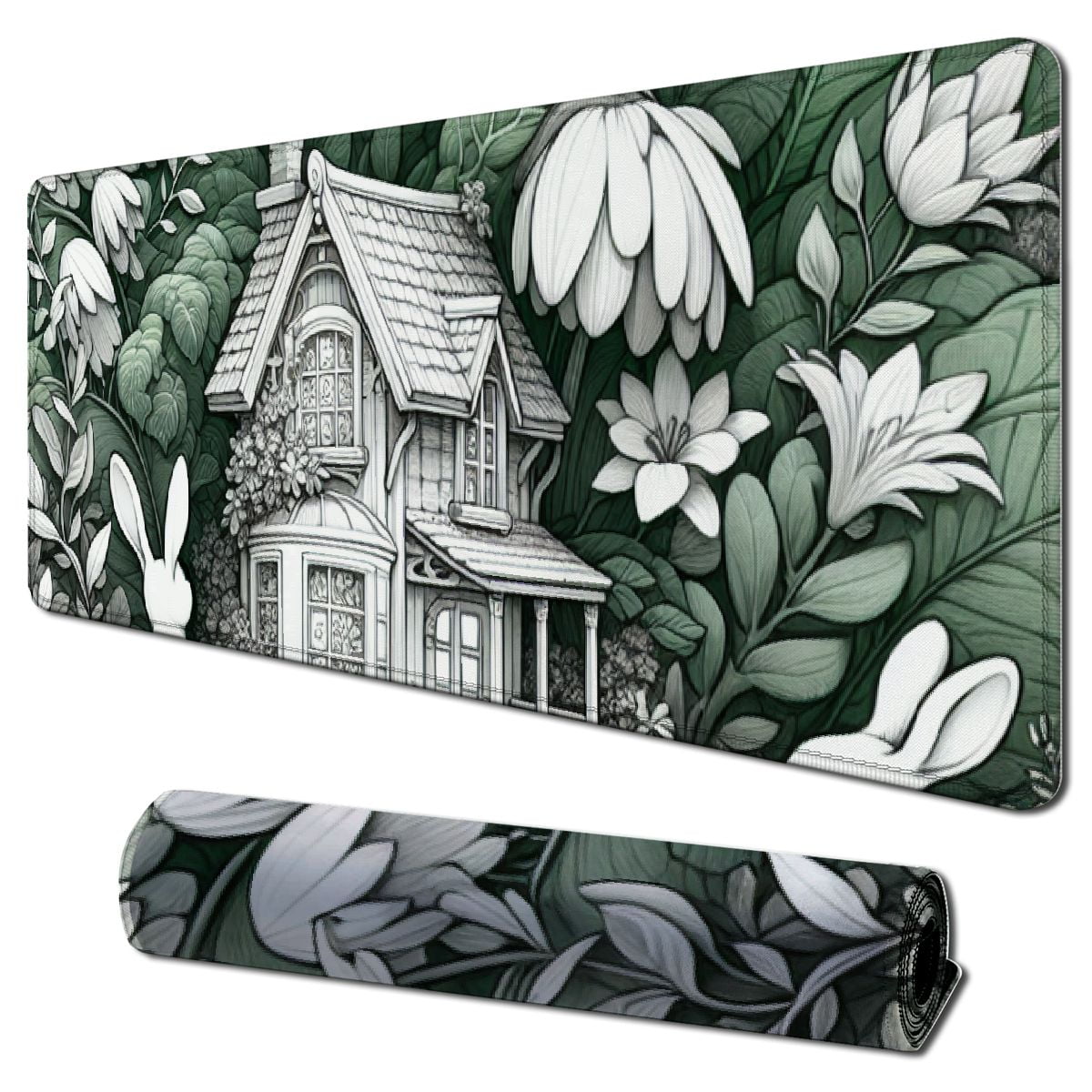 nygtbtfer Green Desk Mat Cute Mouse Pad Japanese, Flowers and Plants ...