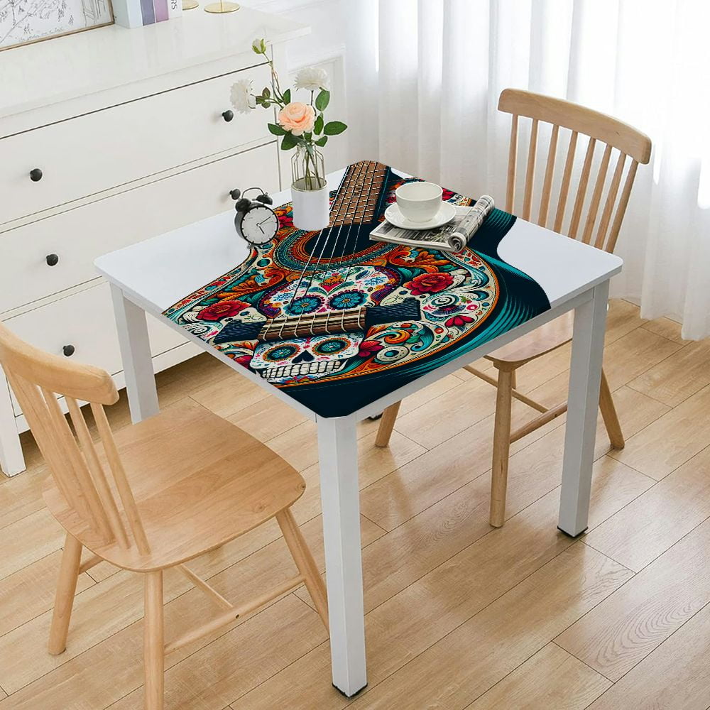 nygtbtfer Guitar Pepper Sugar Skull Rectangle Tablecloth Elastic Fitted ...