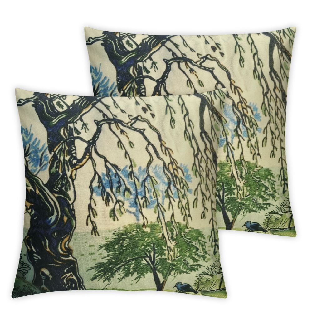 nygtbtfer Pack of 2, Pillow Cover Asian Scenic Blue and Green Throw ...