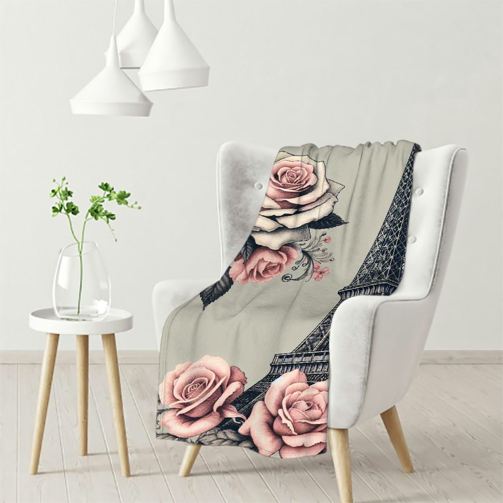 nygtbtfer Paris Eiffel Tower and Roses Flowers Throw Blanket Ultra Soft ...