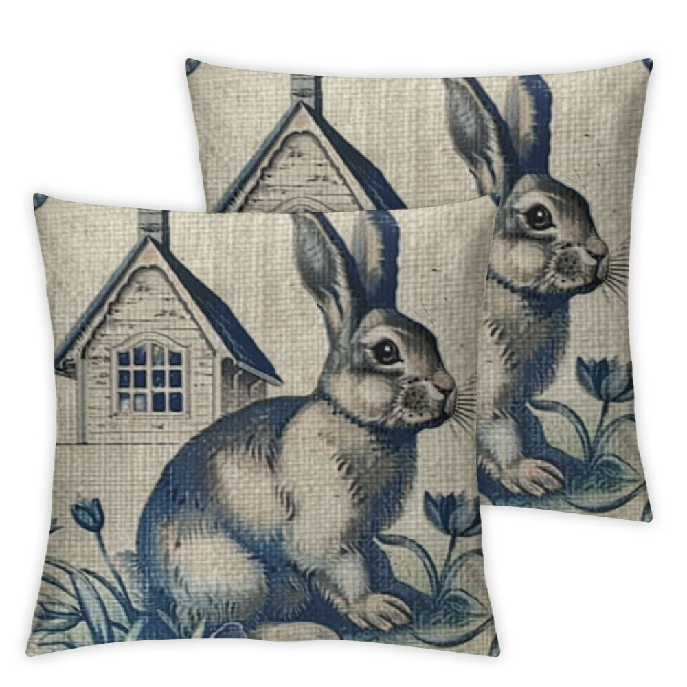 nygtbtfer Pillow Protectors Rustic Blue Dutch Rabbit Cushion Pillow Retro Farm Rabbit Modern ...