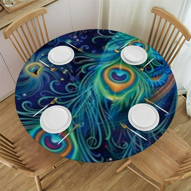 nygtbtfer Round Fitted Small Round Table Cover with Wipeable Table ...