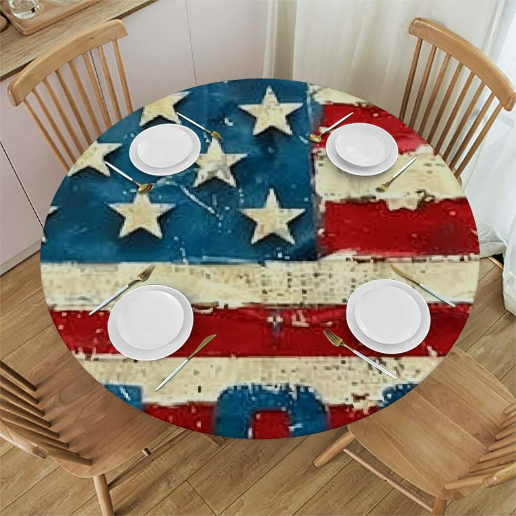 nygtbtfer Round Fitted Tablecloth with Elastic Edge American Flag Patio ...