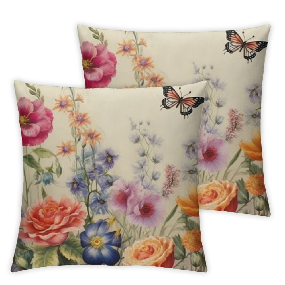 nygtbtfer Spring Flower Pillow Covers Set of 2 Colorful Herbs Plant ...