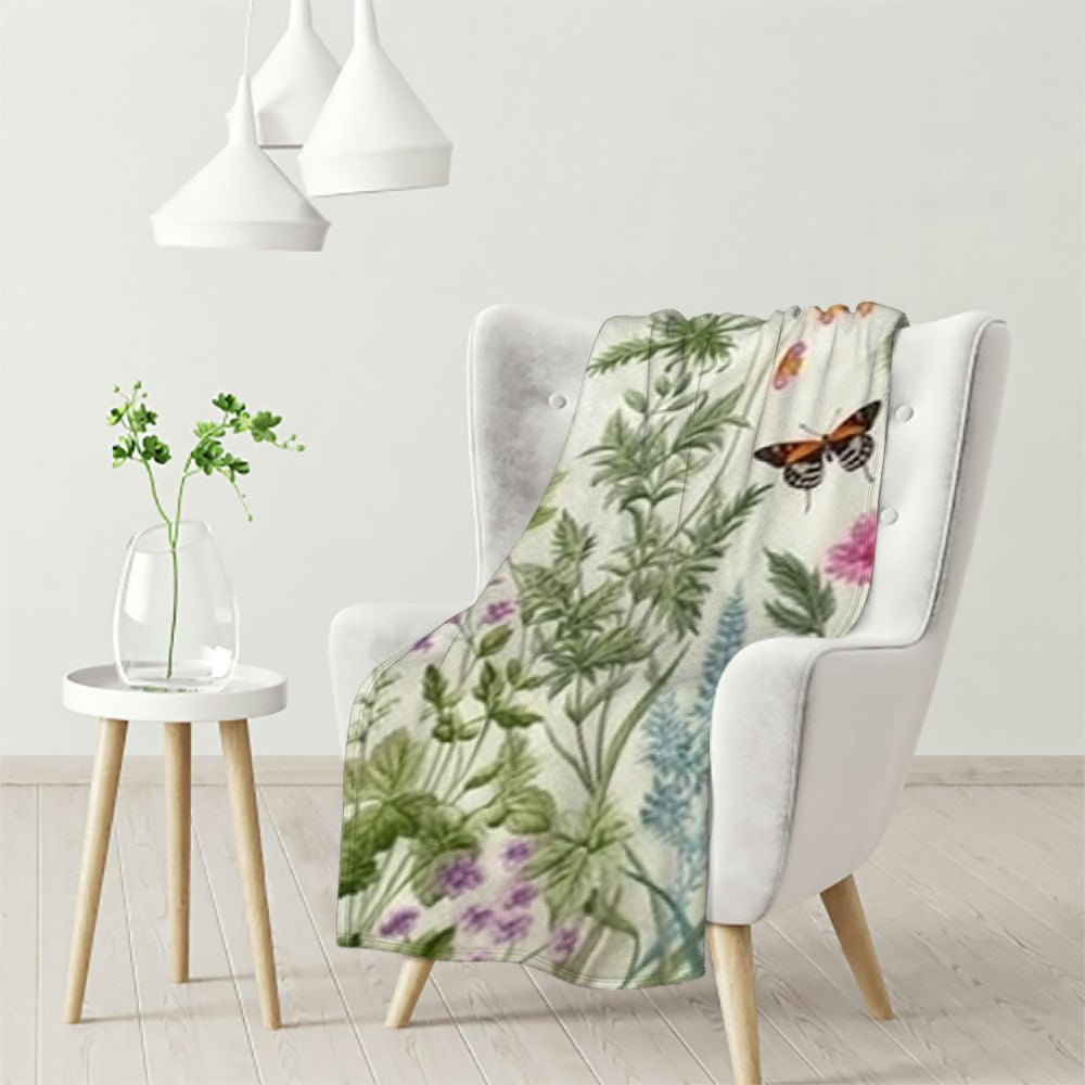 nygtbtfer Spring Throw Blanket Wildflowers Butterfly Blanket Green Wild ...