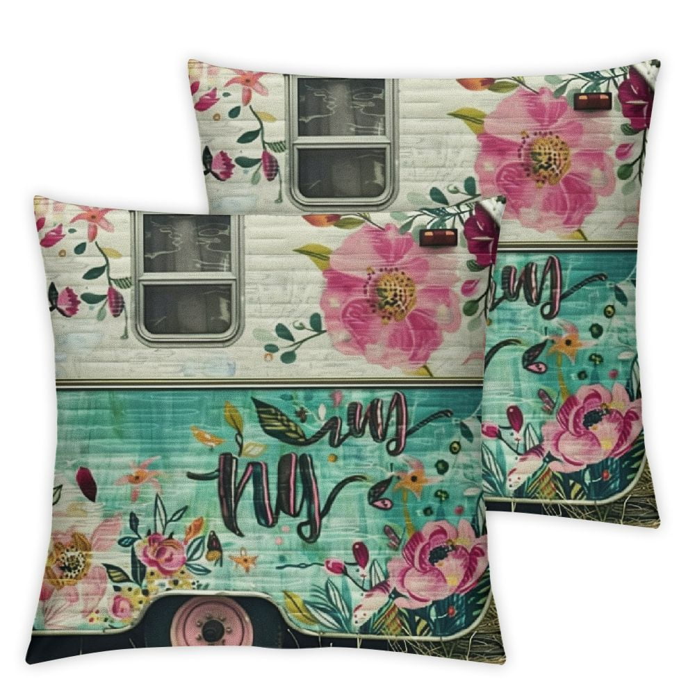 nygtbtfer Trailer Park Girls Happy Camper Flower Linen Throw Pillow ...