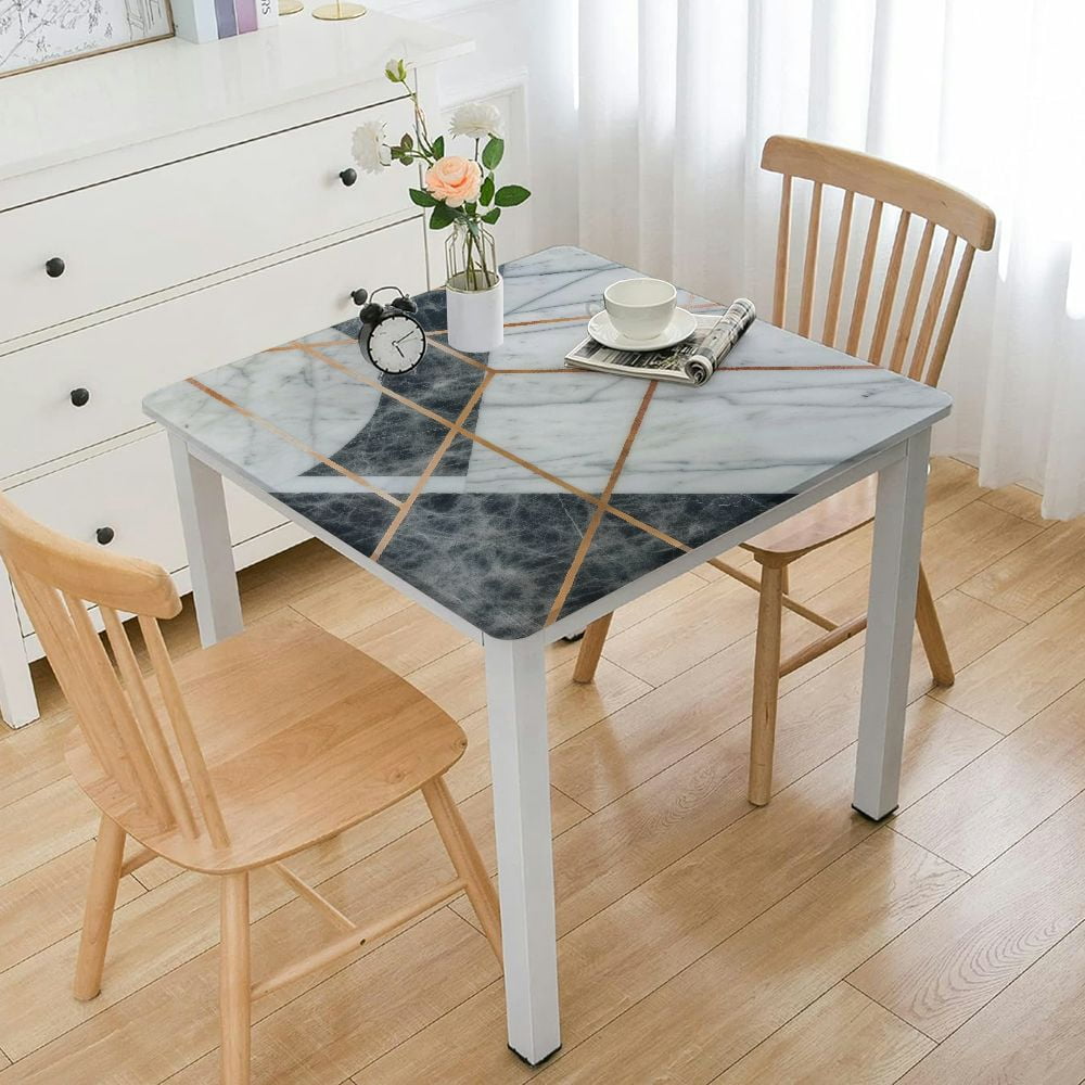 nygtbtfer Vinyl Table Cover Elastic Edged Marble Texture Gold Check ...