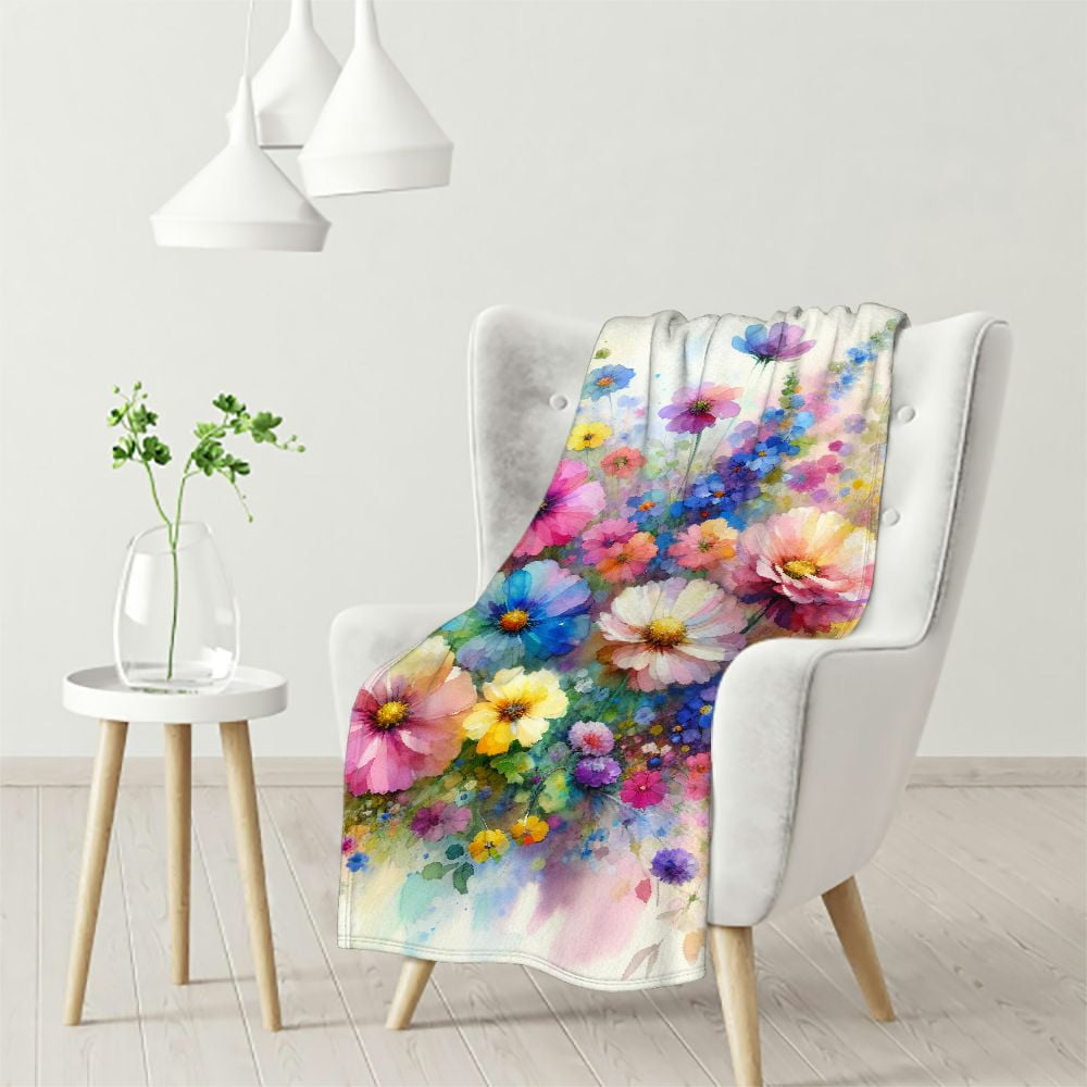 nygtbtfer Watercolor Flowers Blanket Spring Summer Wildflower Soft ...