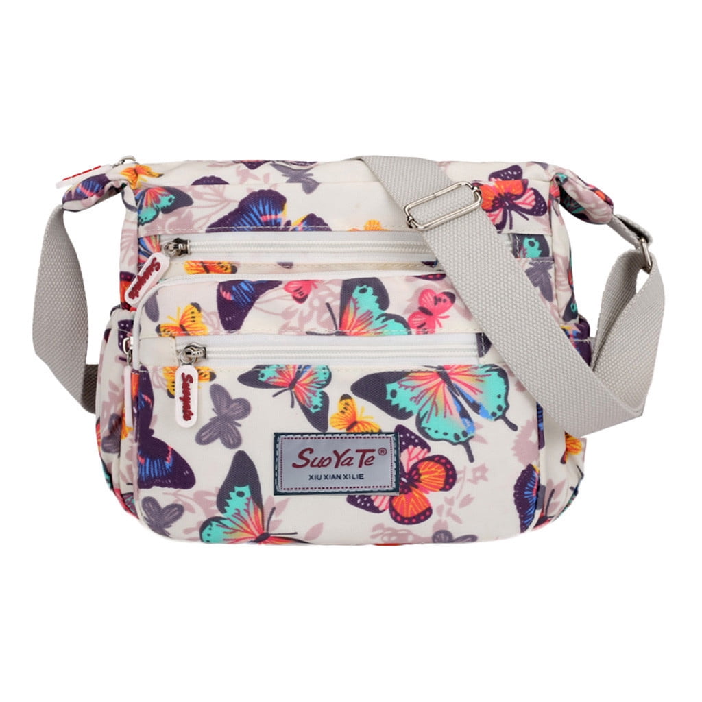 nylon floral crossbody bag for women travel handbags with adjustable ...