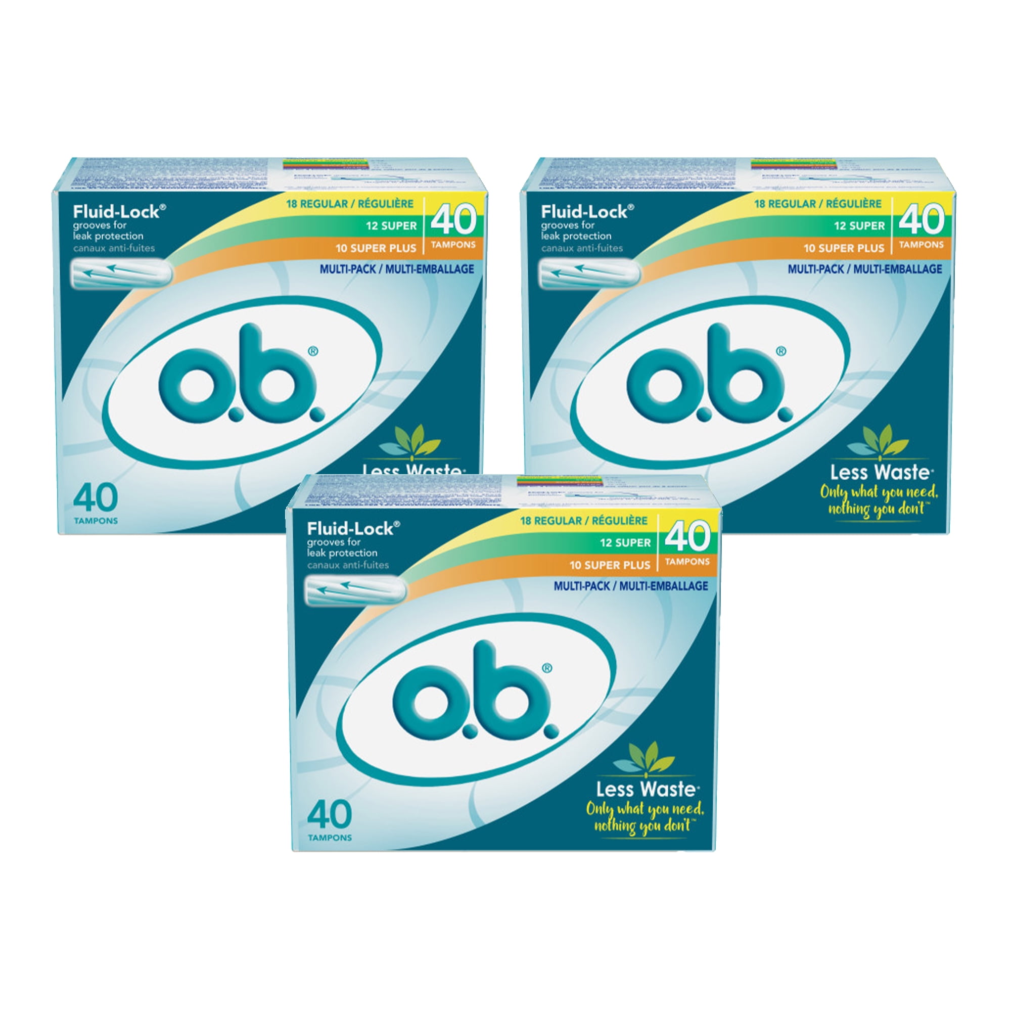 o.b. Fluid-Lock Multi-Pack Tampons, Regular, Super, Super Plus 40 ea ...