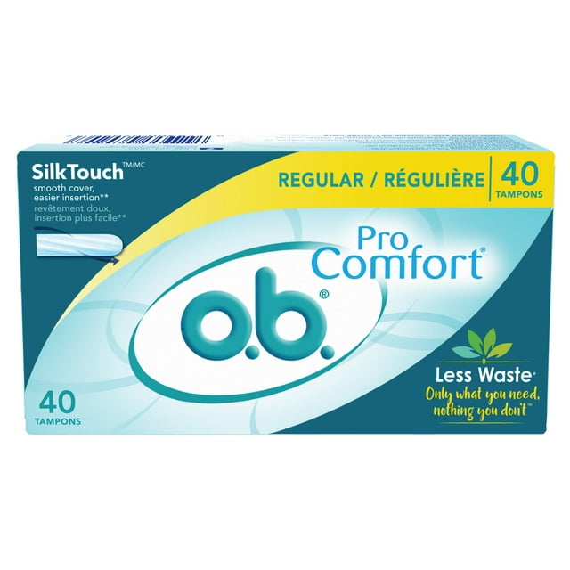 o.b. ProComfort Applicator-Free Tampons, Unscented, Regular, 40 Ct ...