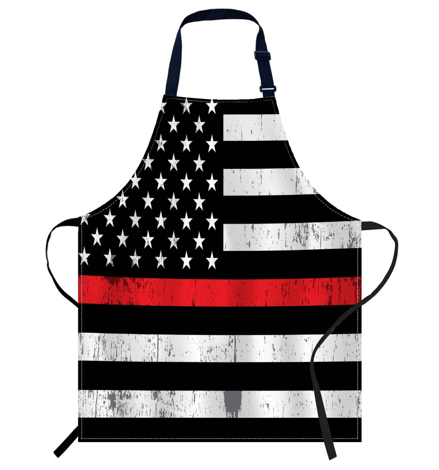 oFloral Fire Fighter Thin Red Line Flag Apron Adjustable Apron Cooking ...