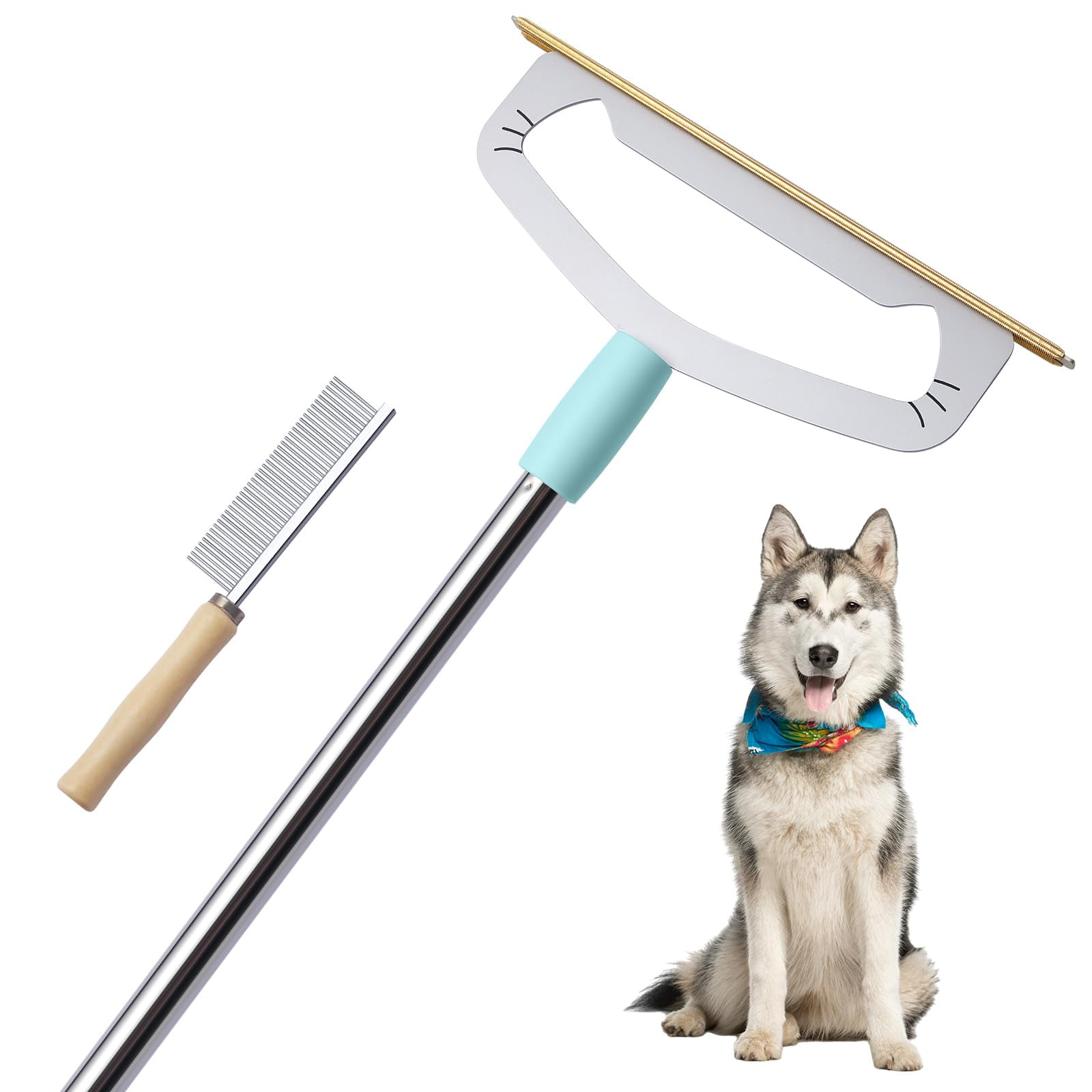 oaknovila Large Metal Carpet Rake Pet Hair Removal Tool - 58” Handle ...
