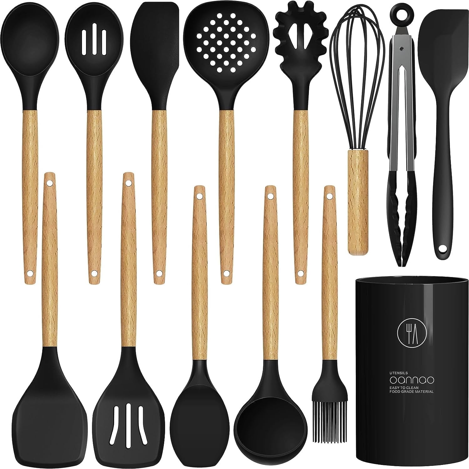 oannao Silicone Cooking Utensils Set, 446¬∞F Heat Resistant, BPA Free ...