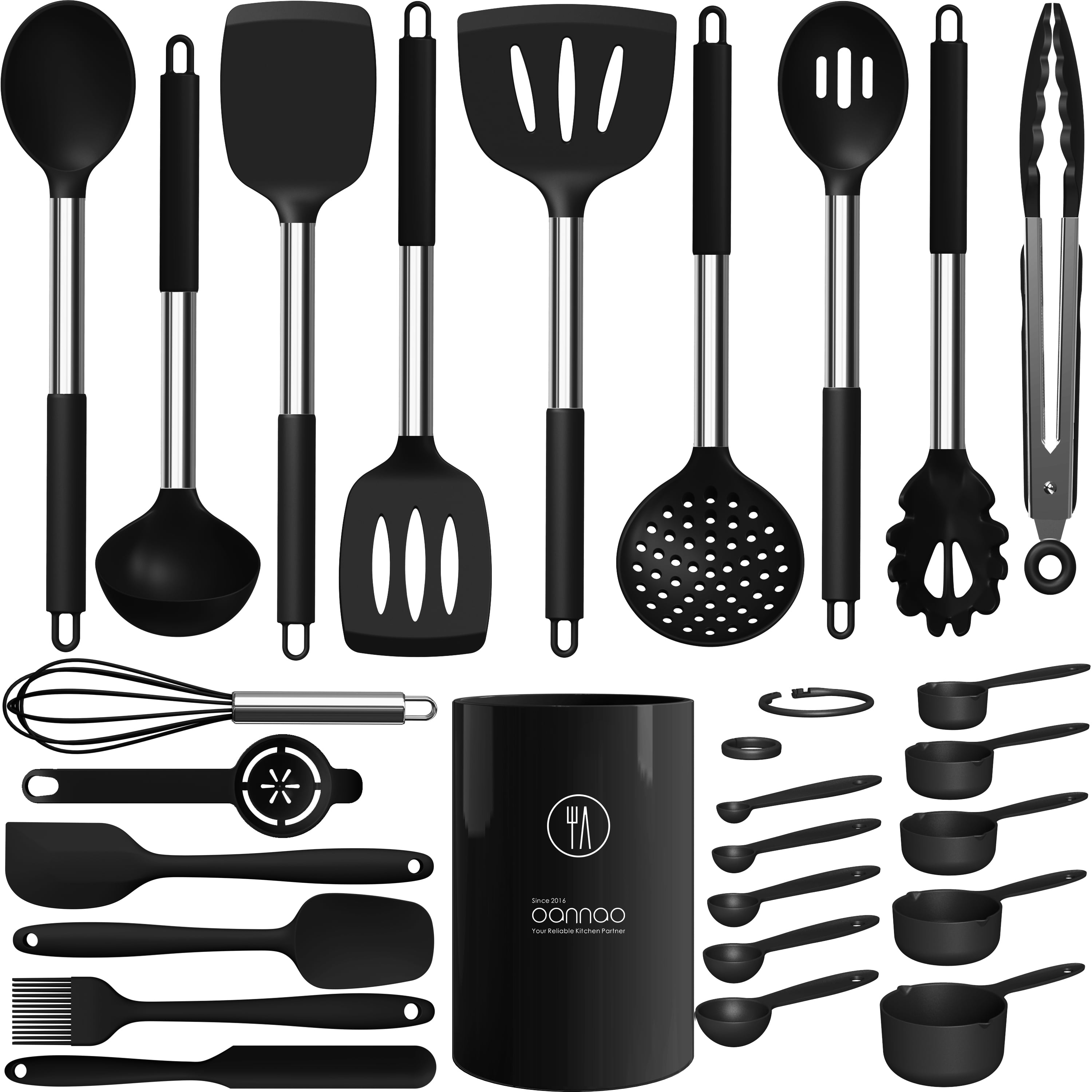 oannao Silicone Cooking Utensils Set - Heat Resistant Stainless Steel ...