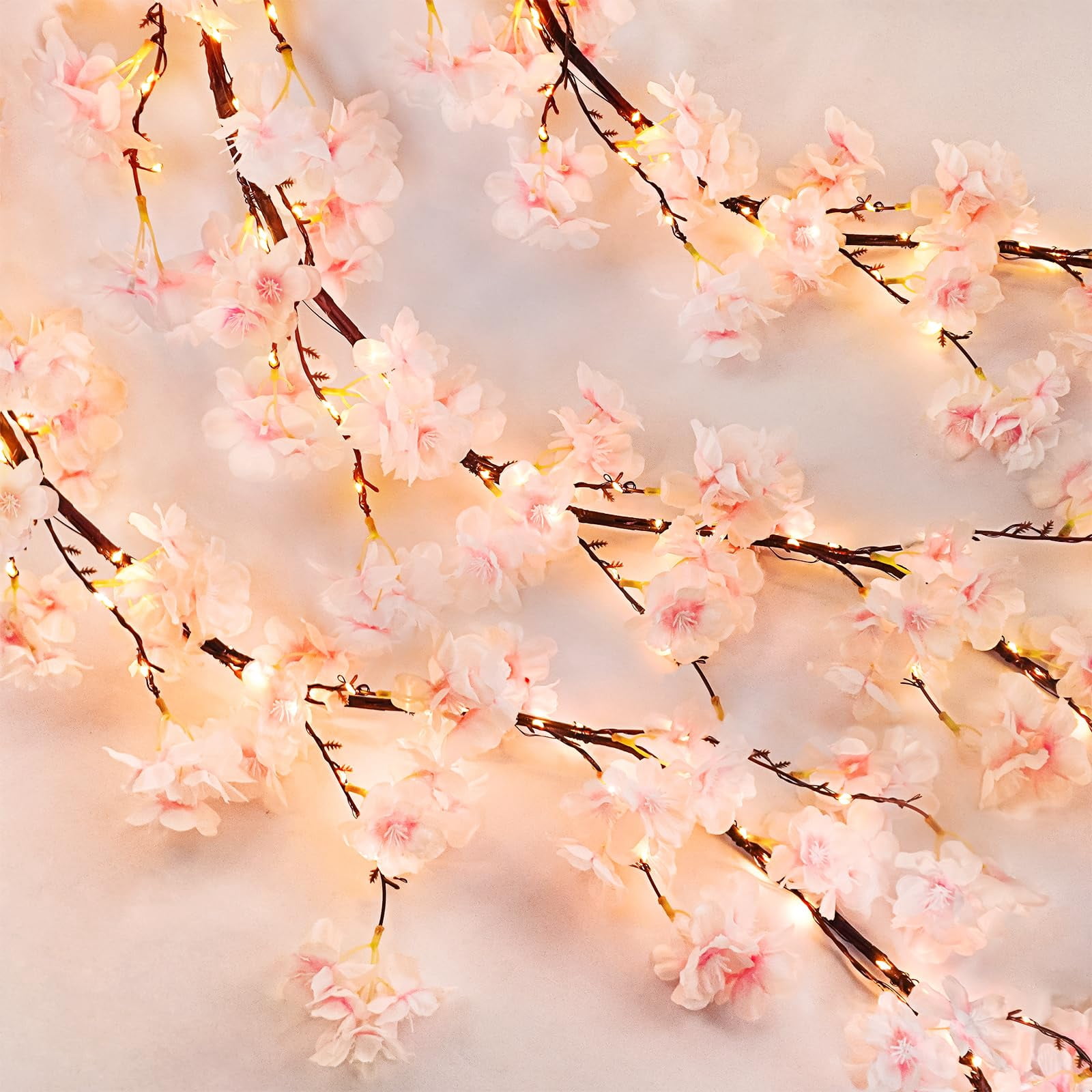 obbsie 6FT Lighted Cherry Blossom Garland with 100 Fairy Lights Timer ...