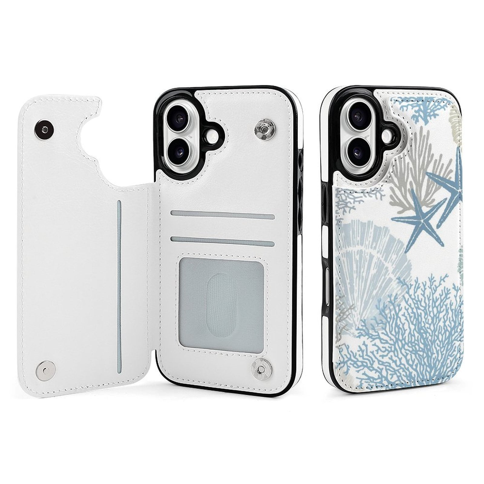 ocean coral shell blue green sea Leather Wallet Case for iPhone 16 15 ...