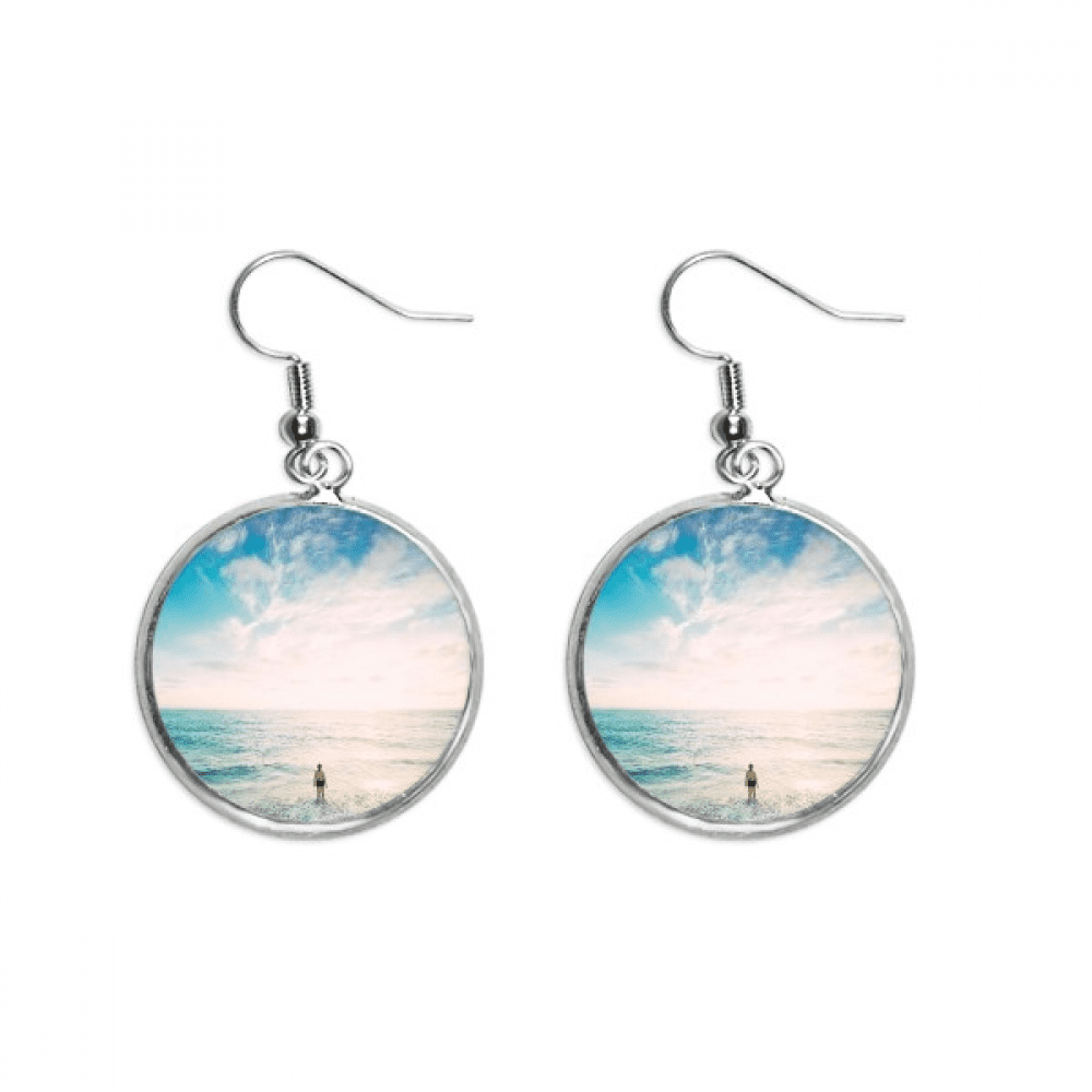 ocean sand beach sea picture ear dangle silver drop ear jewelry woman ...