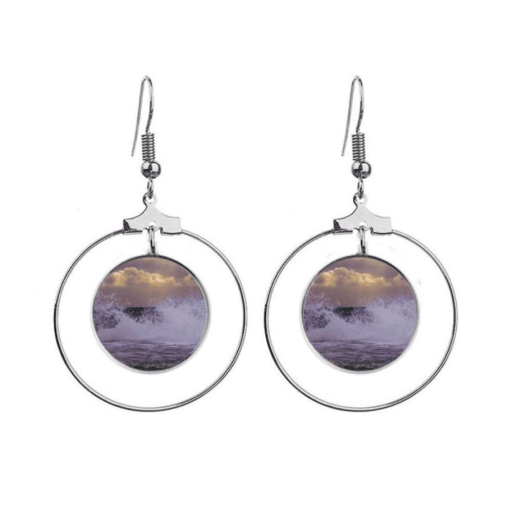 ocean sea wave spray science nature picture earrings dangle hoop ...
