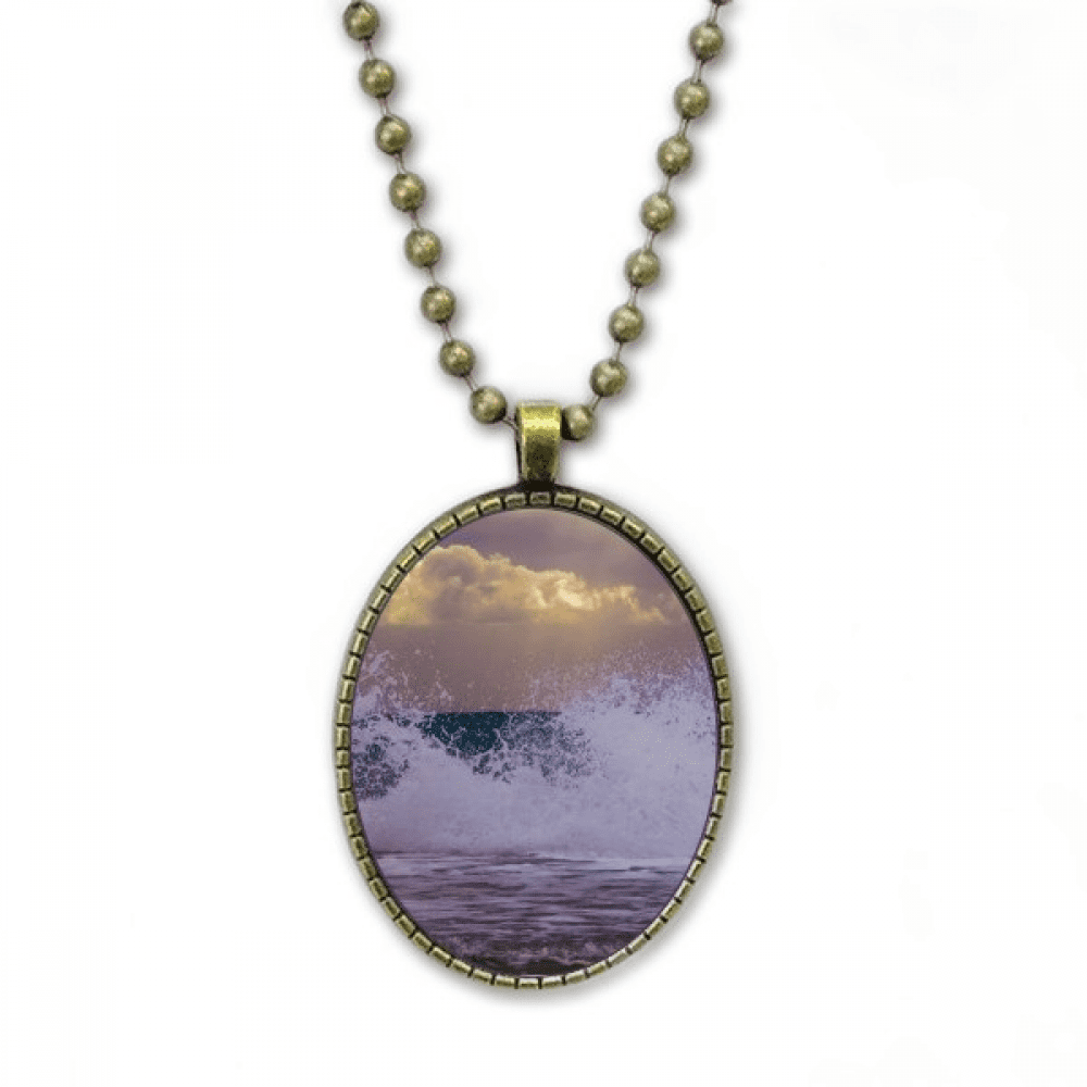 ocean sea wave spray science nature picture necklace vintage chain bead ...