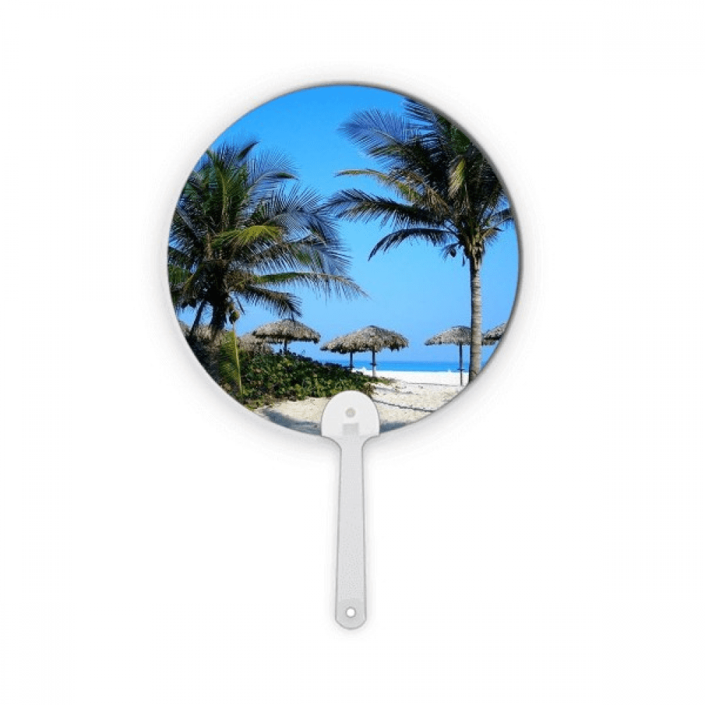 ocean tree blue picture Plastic Round Handheld Fan Decorations Craft ...