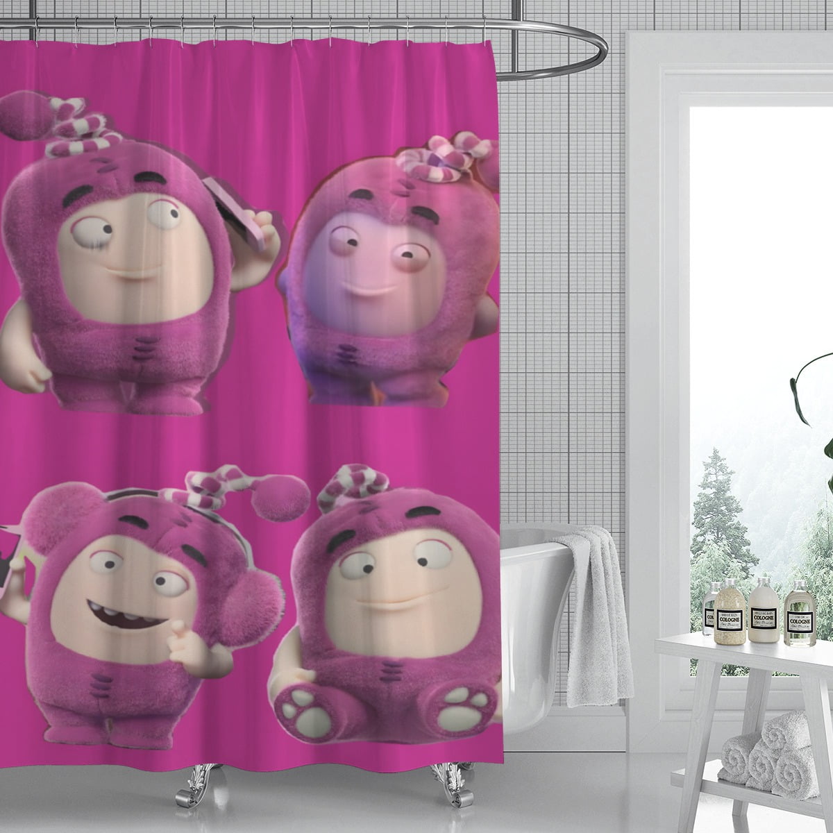 oddbods shower curtain presents an artistic print, is waterproof and ...