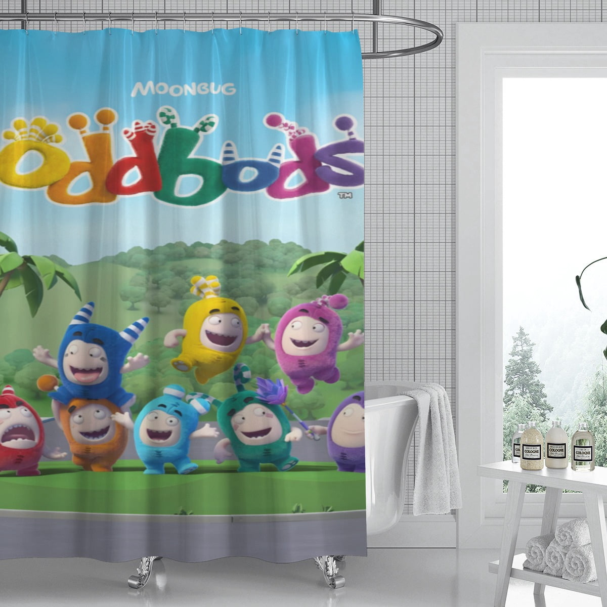 oddbods shower curtain showcases an iconic artwork, is completely ...