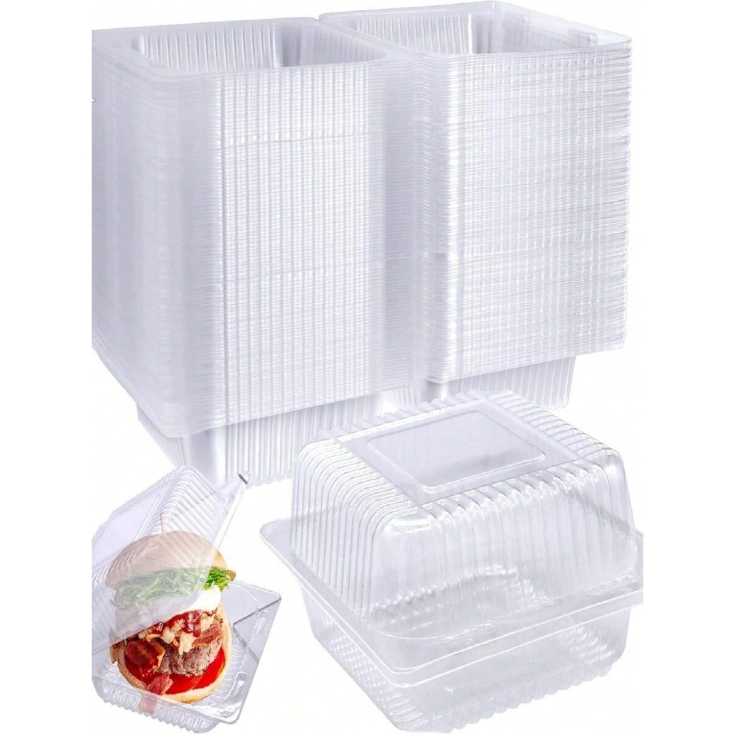odorsTT 100 Pack Clear Plastic Square Hinged Food Container,Disposable ...
