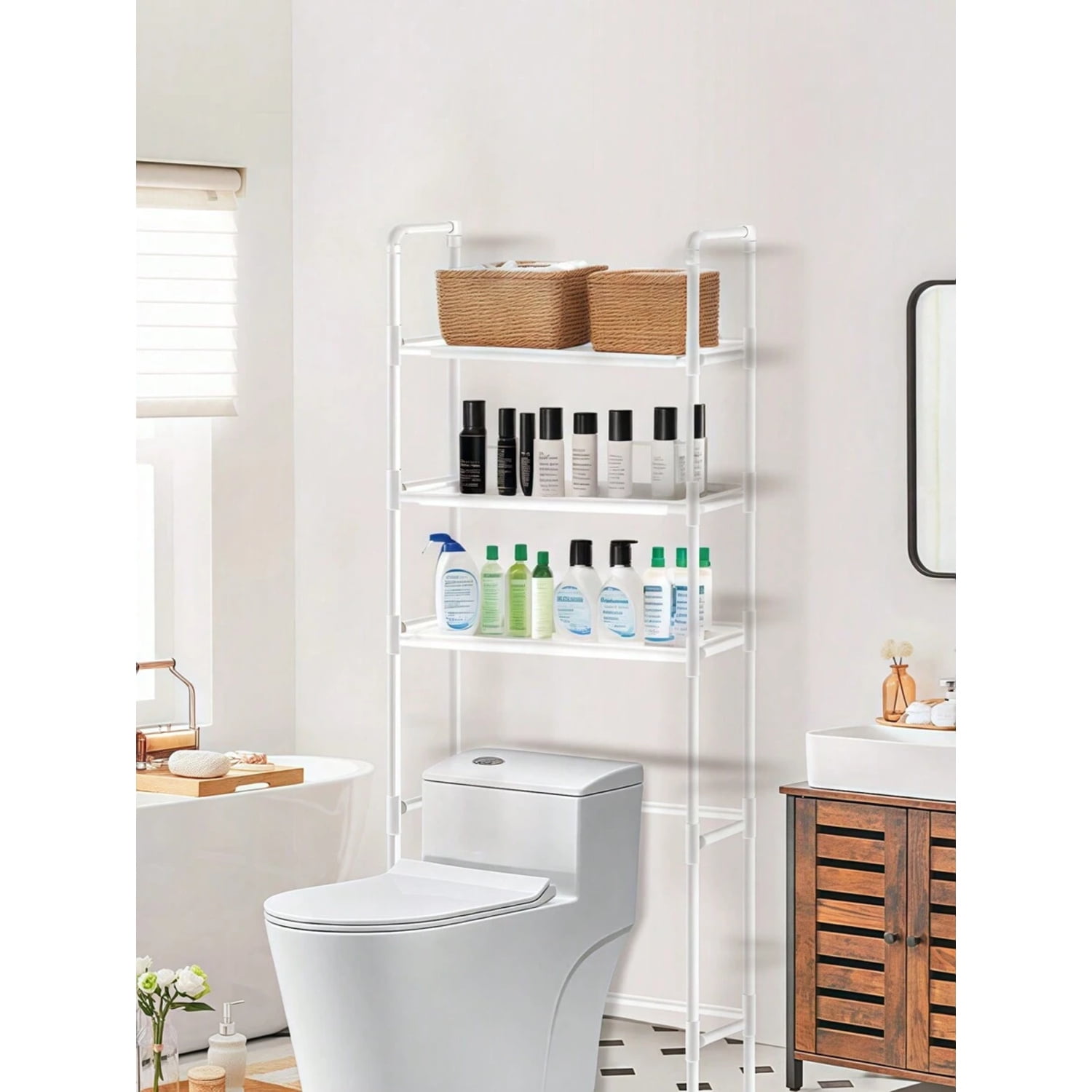 odorsTT 1pc Multi-Functional Thick Steel Pipe Bathroom Toilet Storage Rack, Floor-Standing ...