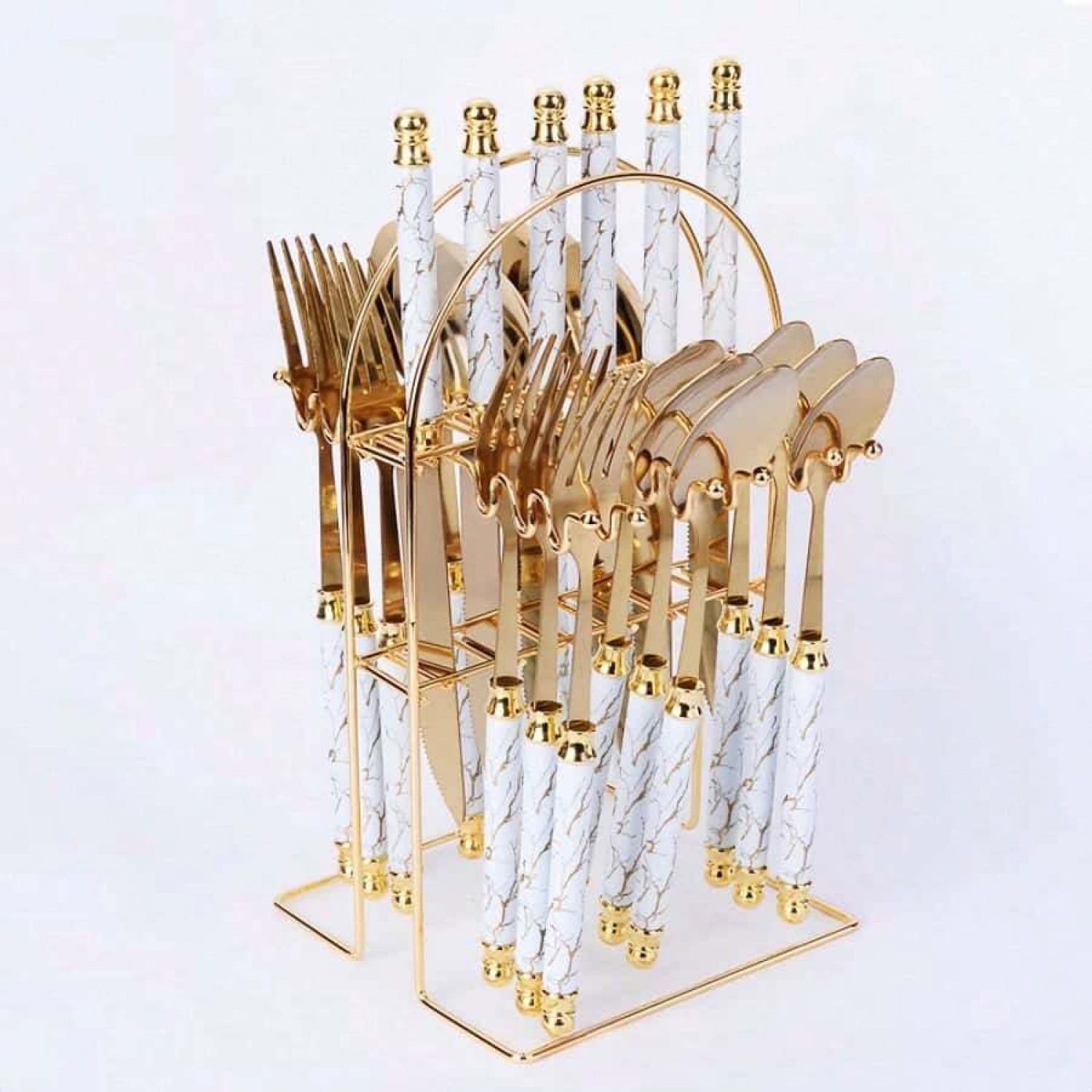 odorsTT 24 Piece Set Of Double Bead Marble Patterned Stainless Steel ...