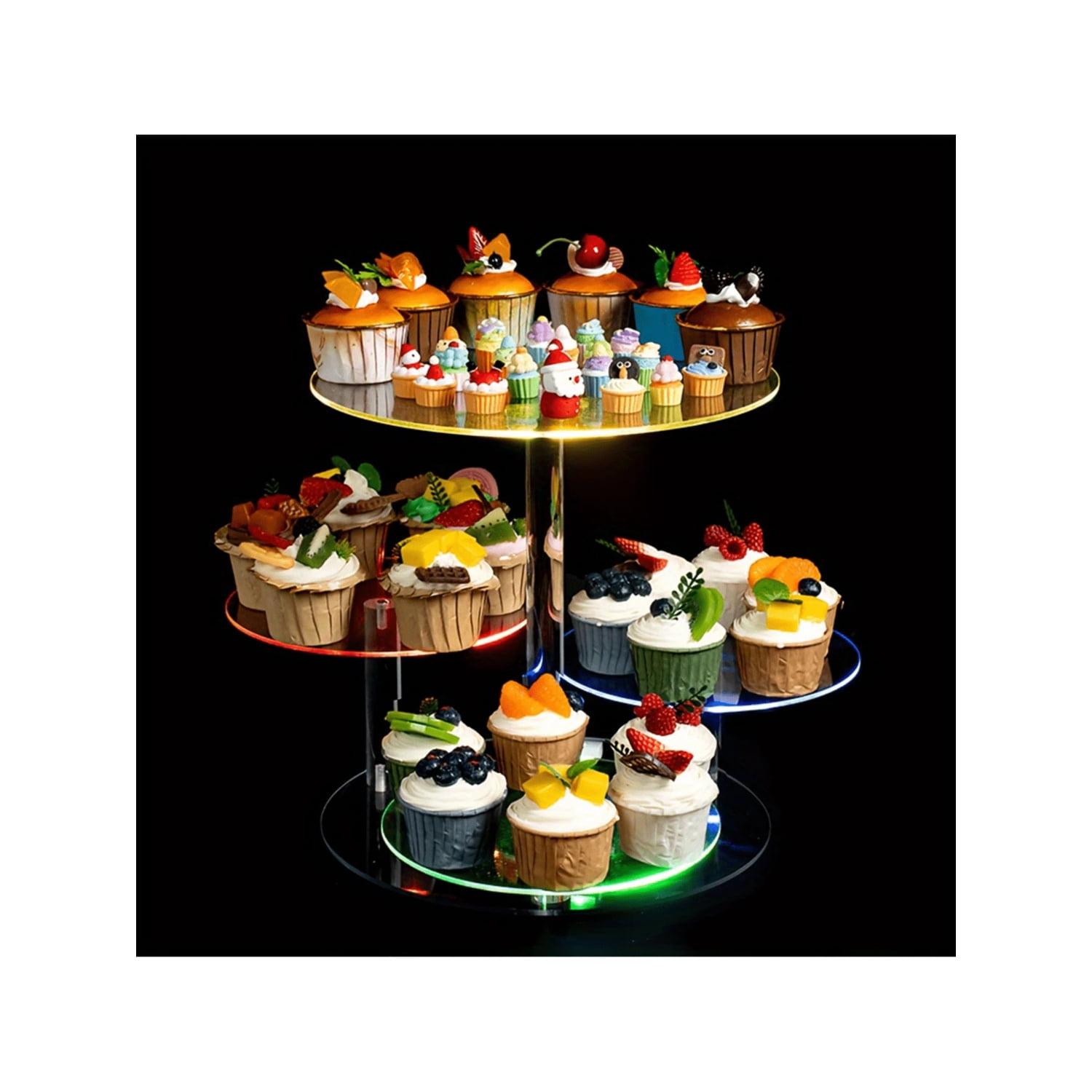 odorsTT4 Tier Acrylic Cupcake Stand with LED Light, Colorful Round ...