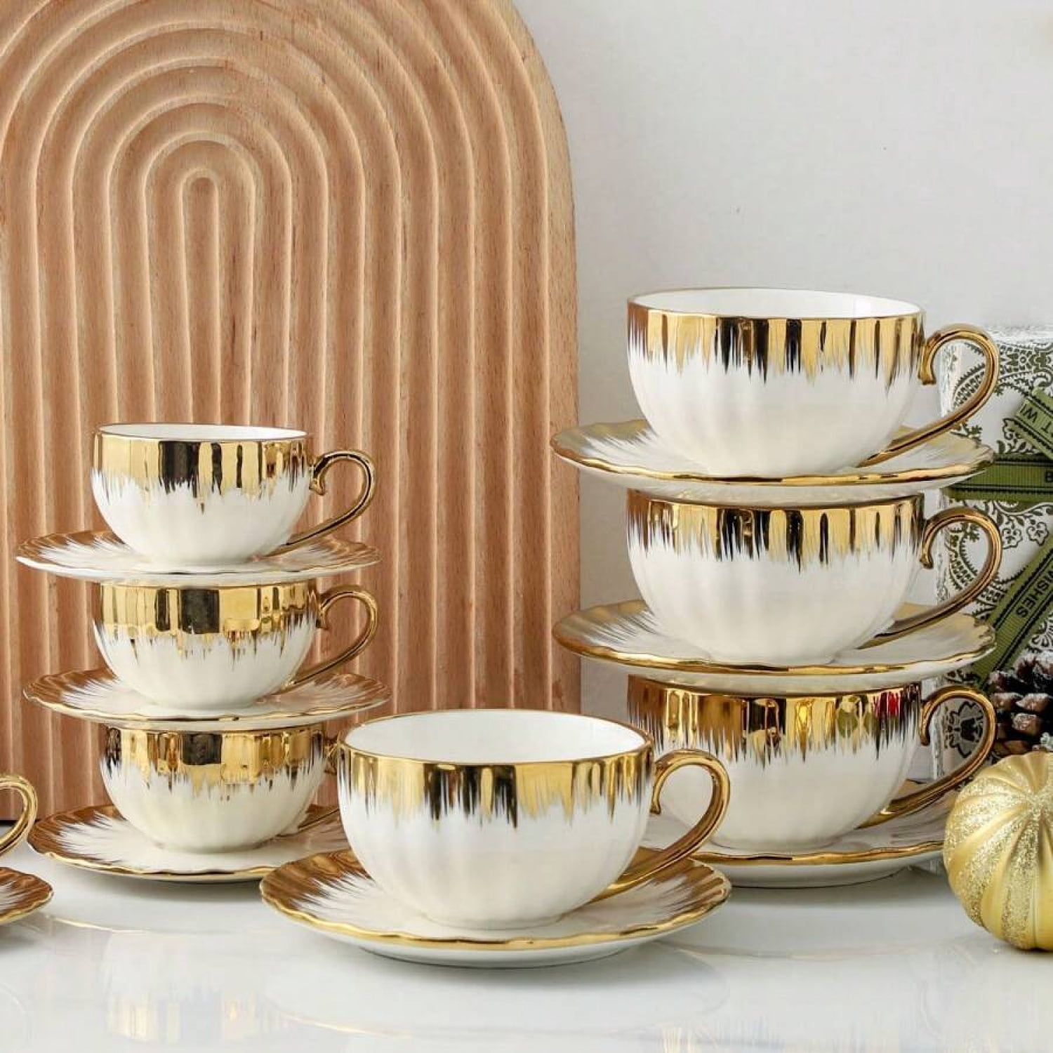 odorsTT Cappuccino Cups with Saucers, Ceramic Coffee Cup with Gold Trim ...