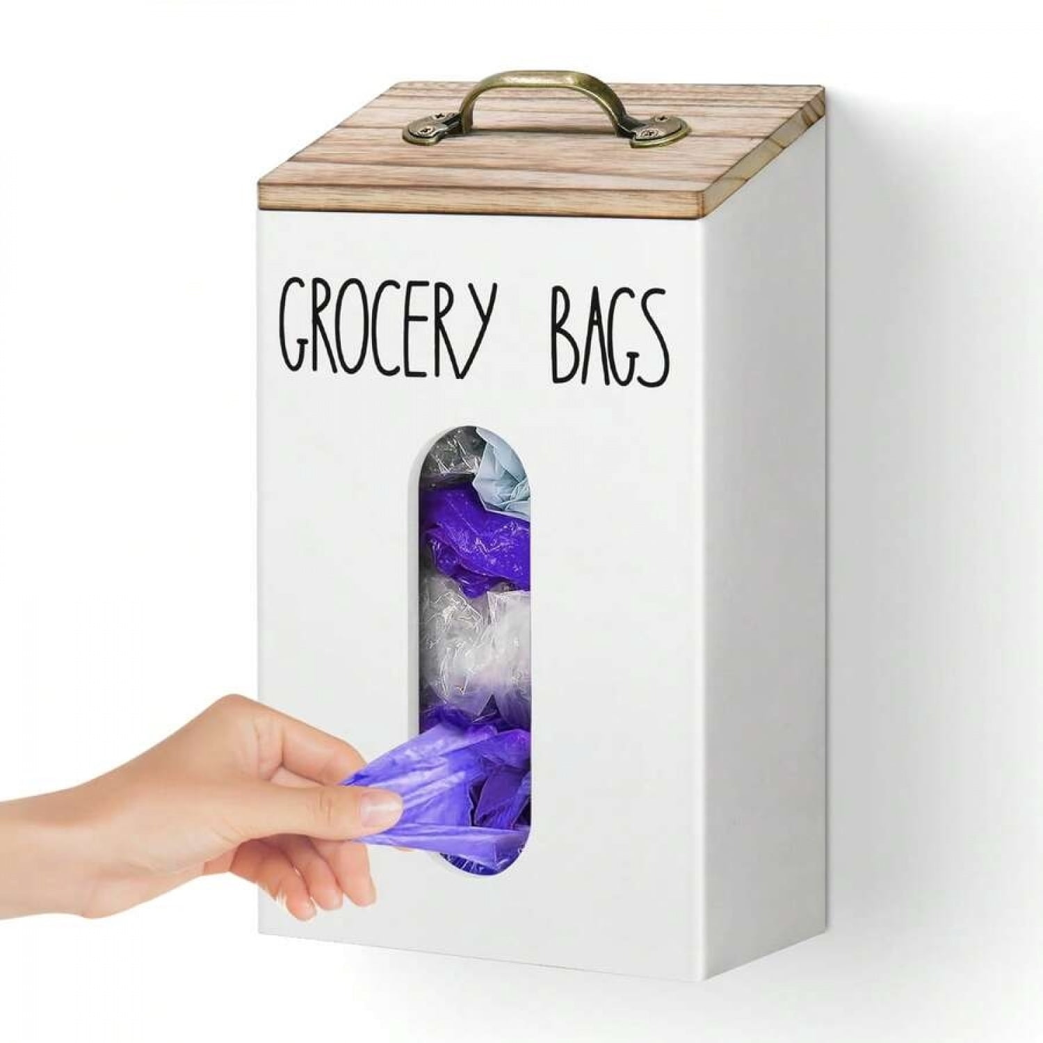 odorsTT White Farmhouse Wooden Grocery Bag Holder and Dispenser, Wall ...