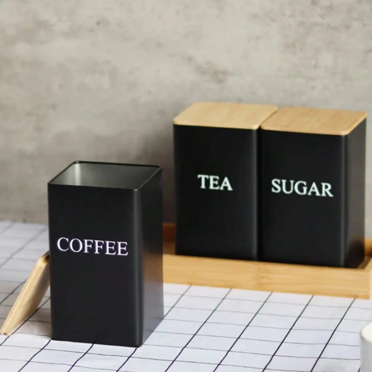 odorsTT storage tank,Coffee Tea Sugar Container Set 3Pcs Black Airtight ...