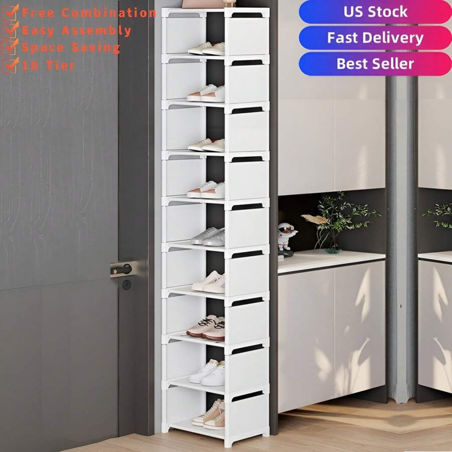 odorsTTEasy Assembly Metal Bracket & Fabric Interlayer Shoe Organizer ...