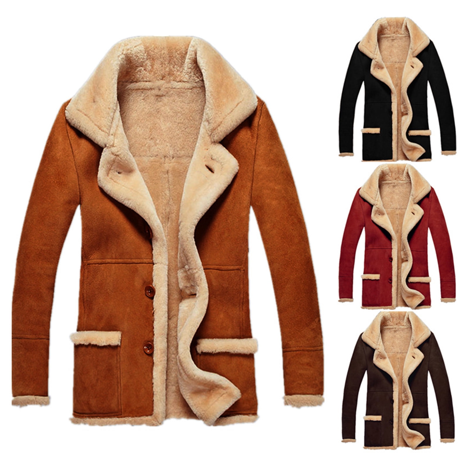 oelaio Big and Tall Jackets for Men Faux Suede Trench Coat Sherpa Lined ...